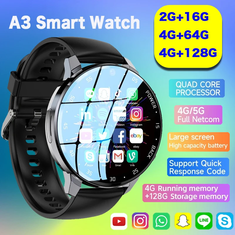 A3-Smartwatch-Android-para-homens-global-4G-5G-chamada-SIM-c-mera-HD ...