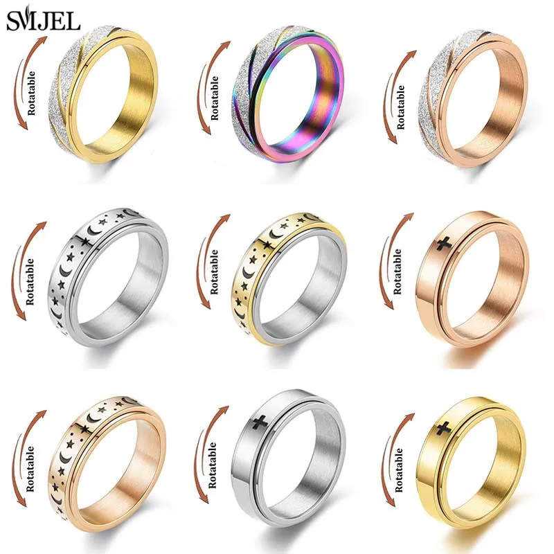 Rose-Gold-Stainless-Steel-Anxiety-Ring-Women-Men-Fidgets-Spinner-Rings ...