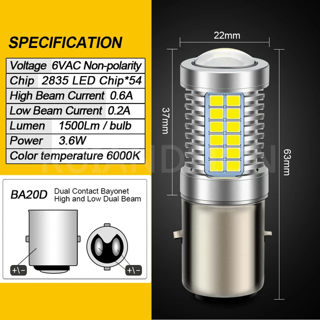1PC 6V P15D H6M H6 H4 BA20D Led Motorcycle Headlight Bulb 2835 Chips ...