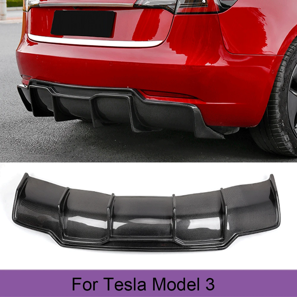 Carbon-Fiber-Rear-Bumper-Diffuser-Spoiler-Chin-for-Tesla-Model-3-Rear ...