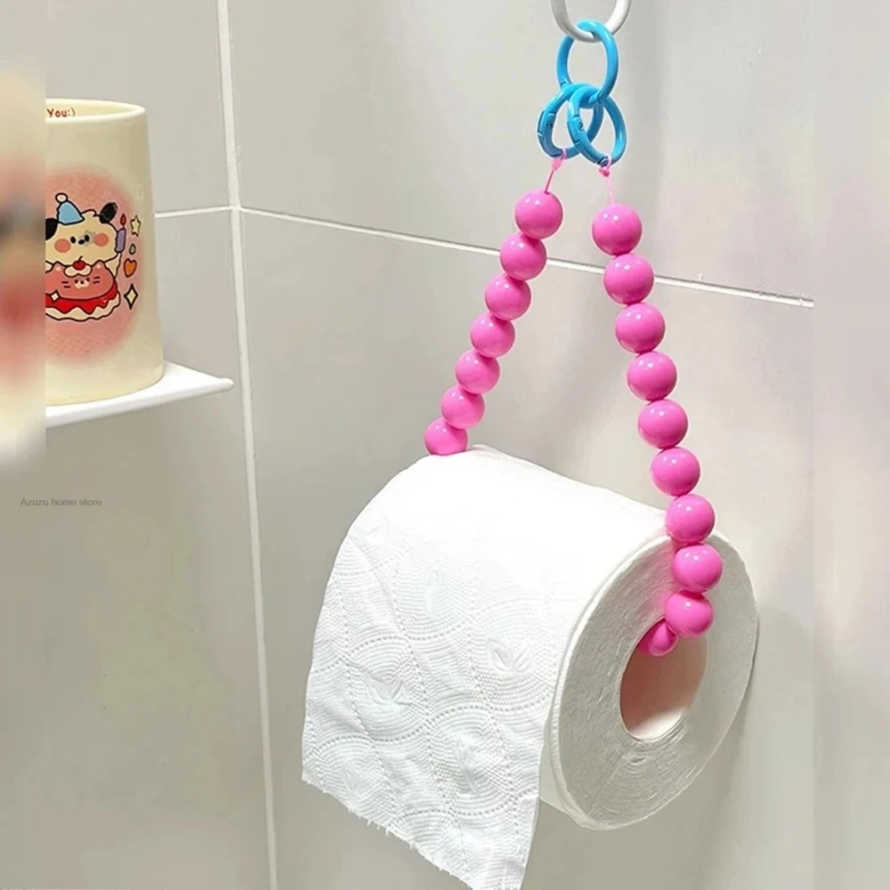 Pink-Toilet-Paper-Holder-Hanging-Beaded-Tissue-Holder-Multifunctional ...