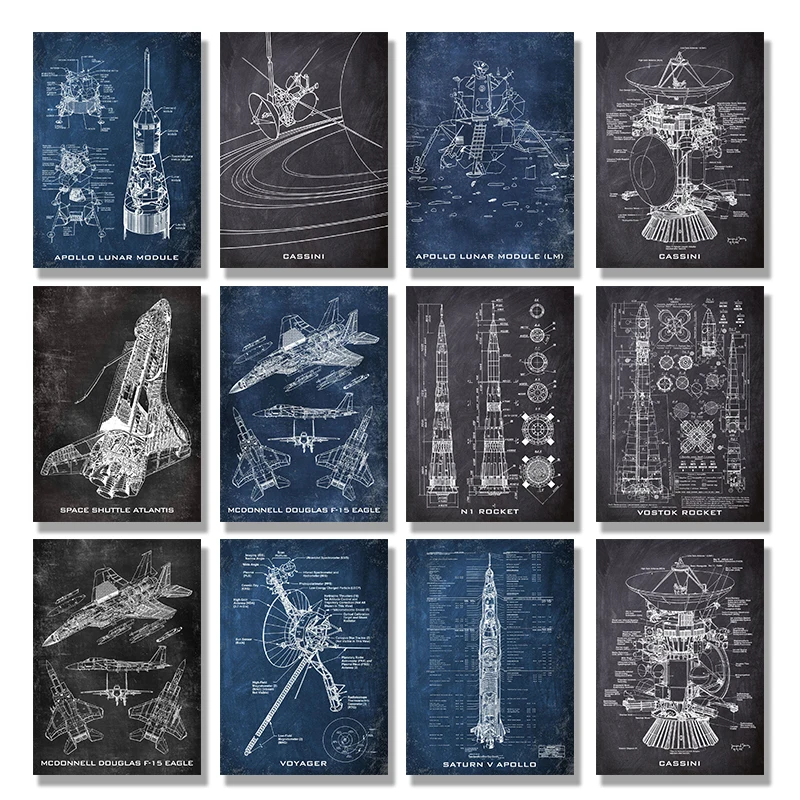 Pizarra Vintage Blueprint Poster Canvas Painting Prints, Artwork Space ...