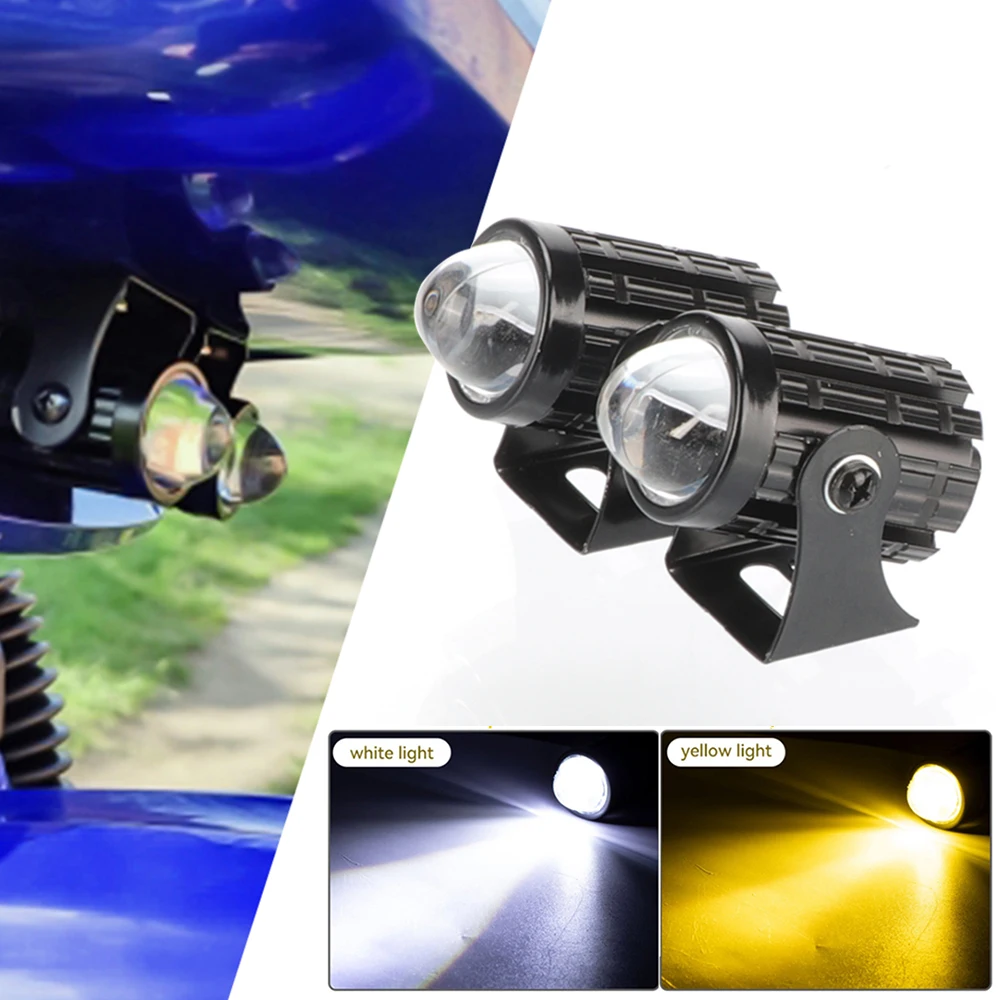 Mini Driving Light LED Projector Lens Motorcycle Headlight Dual Color ...