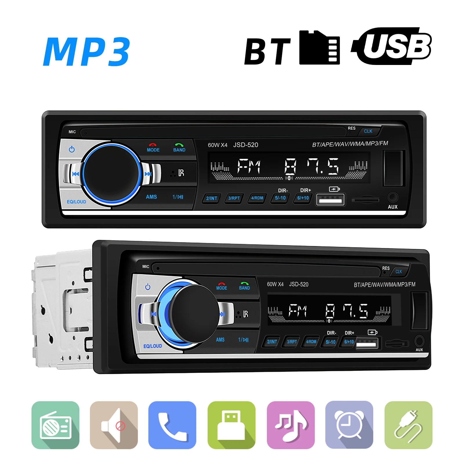 AMPrime-1din-In-Dash-Car-Radio-Stereo-Remote-Control-Digital-Bluetooth ...