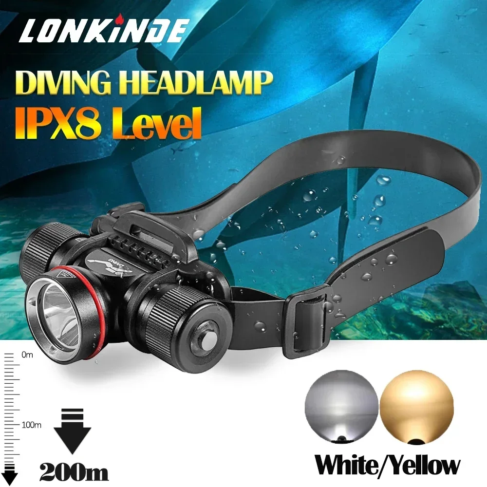 IPX8-Diving-Headlamp-200-Meters-Underwater-Headlight-L2-Led-Scuba ...
