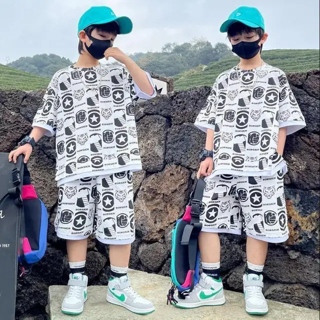 2022 teenage Boy Set kid clothing Suit Cotton Summer Outing Clothes Top ...