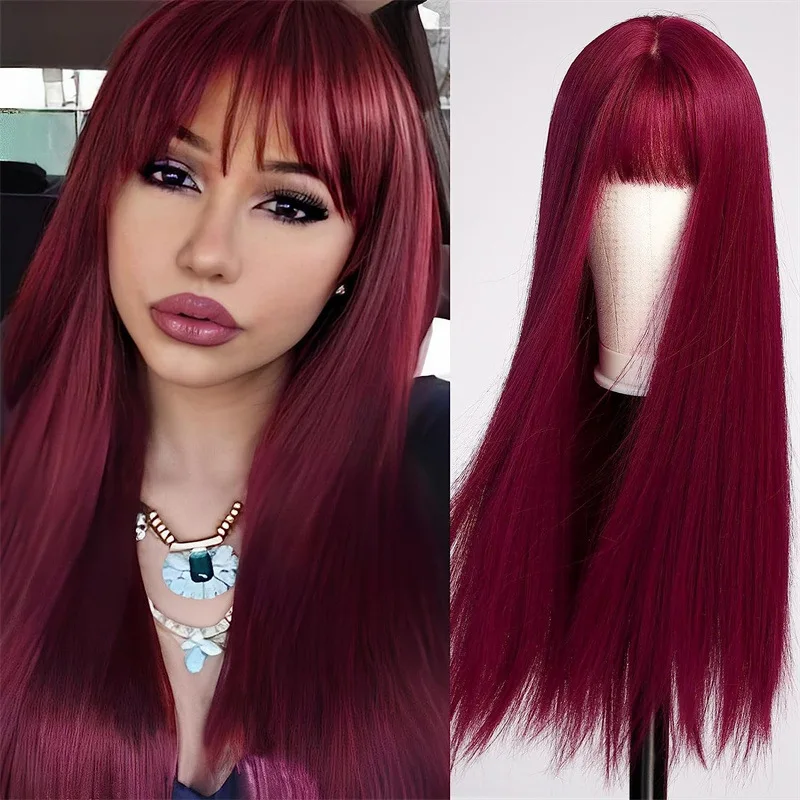 Best-selling wine red synthetic wig for long straight hair for ...