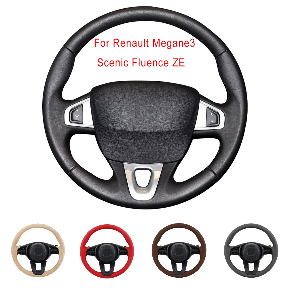 맞춤형 오리지널 자동차 스티어링 휠 커버 르노 메간 3 Scenic Fluence Ze 인조 가죽 스티어링 휠 브레이드
