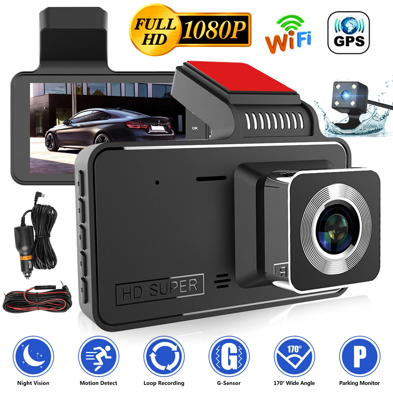 Dash Cam WiFi Full HD 1080P Car DVR Rear View Camera Video Recorder ...