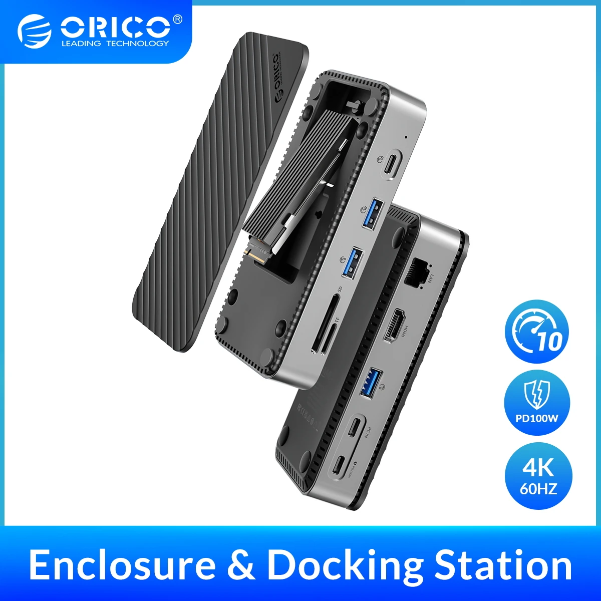 Orico M.2 Ssd Enclosure With 10 In 1 Docking Station Usb C 10gbps Pd 100w Rj45 Sd/tf 4k Hdmi ...