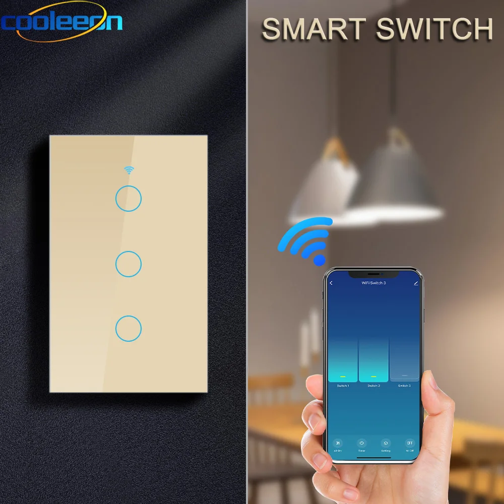 Wi-Fi Wall Switch Alexa Google Assistant Voice Control APP Remote Touch ...