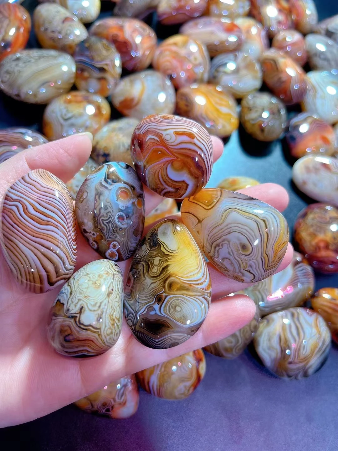 Natural Colorful Silk Agate Sardonyx Palm,Hand-shaped Piece Quartz ...
