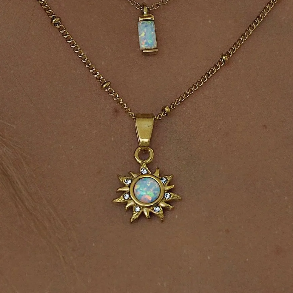 New-ins-Stainless-Steel-Natural-Opal-Abstract-Sun-Pendant-Necklace-For ...