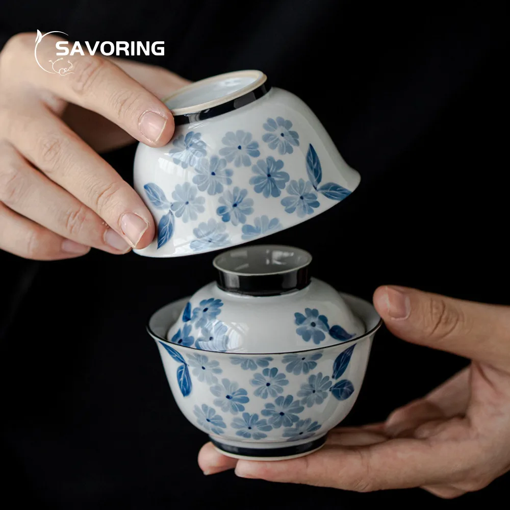 Retro-Hand-painted-Travel-Tea-Set-Portable-Tea-Tureen-Gaiwan-Plant-Ash ...