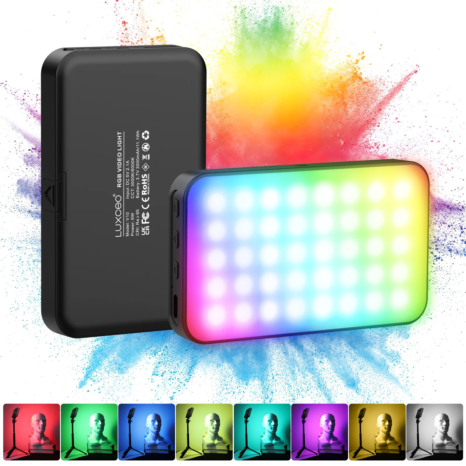 LUXCEO V10 RGB LED Video Panel Light Rechargable Full Color Dimmable ...