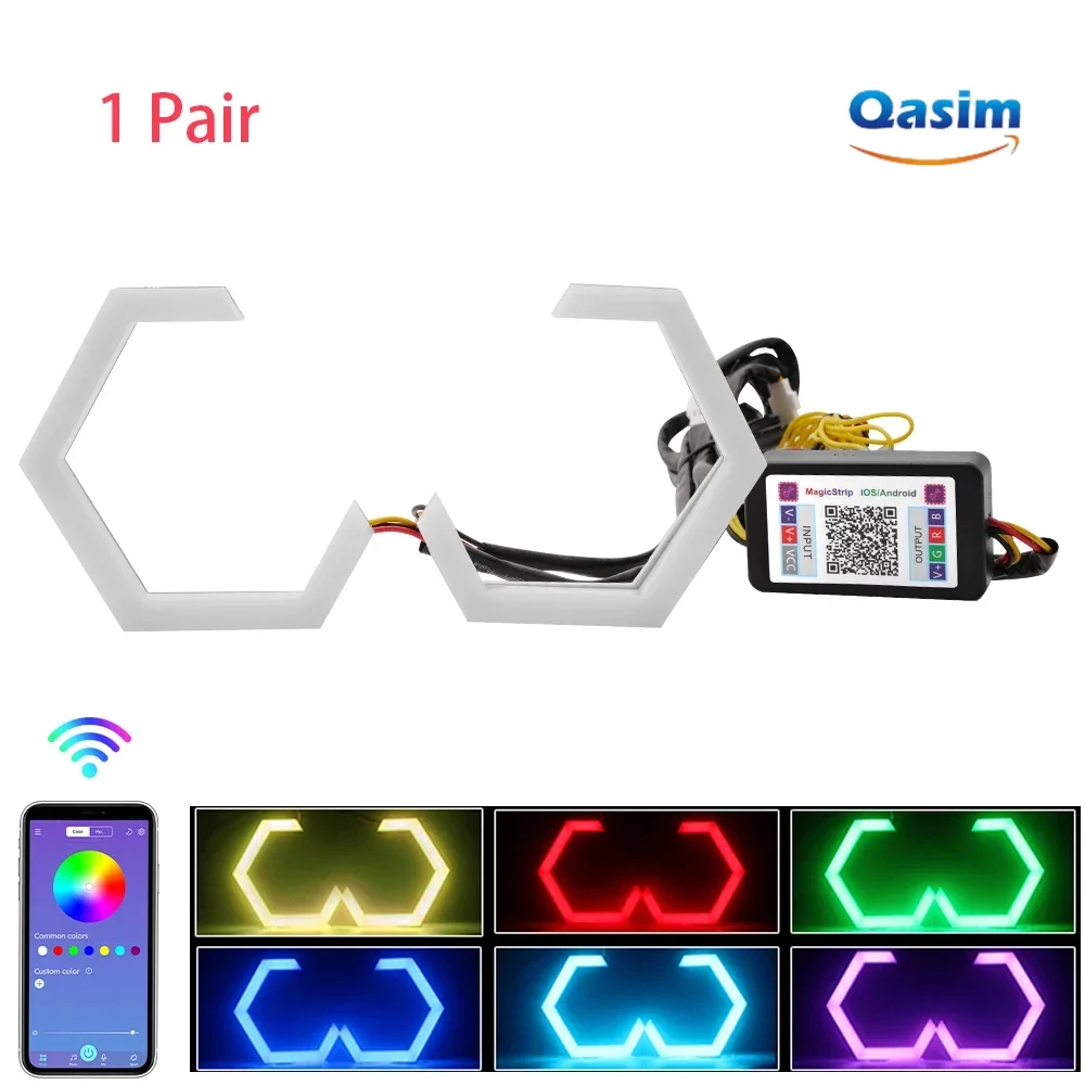 2-uds-RGB-blanco-mbar-hex-gono-Ojos-de-ngel-anillos-Halo-12V-24V-para ...