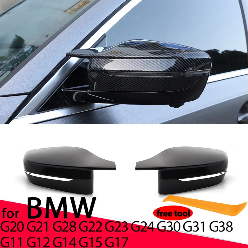 Carbon Fiber Style Black Side Mirror cover for BMW 3 4 5 7 8 Series G20 ...