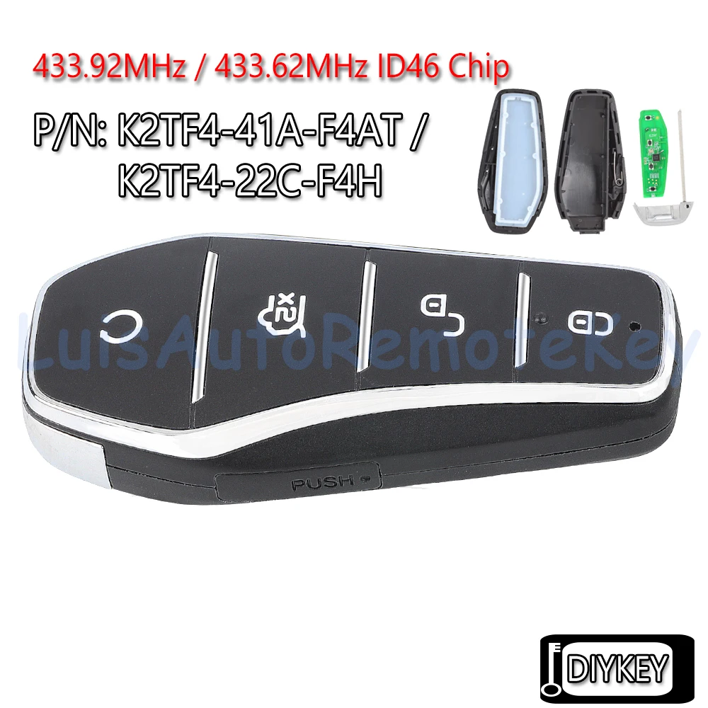 4버튼 스마트 리모컨 자동차 키 FOB 433.92MHz / 433.62MHz ID46 칩 교체 (BYD Qin PLUS DM ...