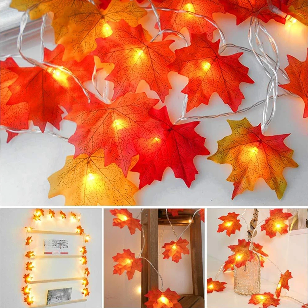 5M 50LED Fall Pumpkin Maple Leaf String Lights Garland Led Fairy Lights ...