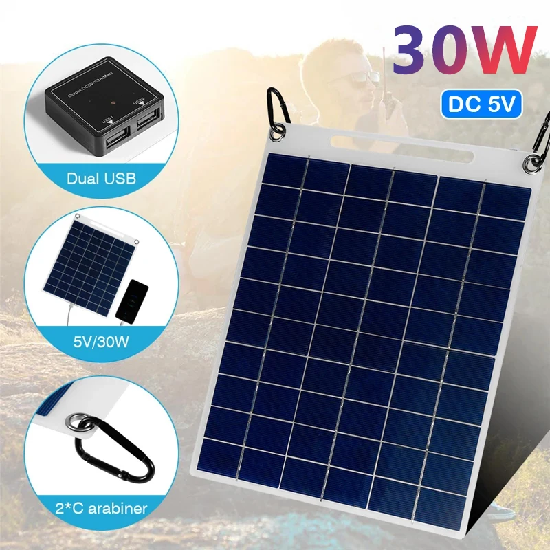 Panel-Solar-de-30W-y-5V-Banco-de-energ-a-Solar-USB-Dual-resistente-al ...