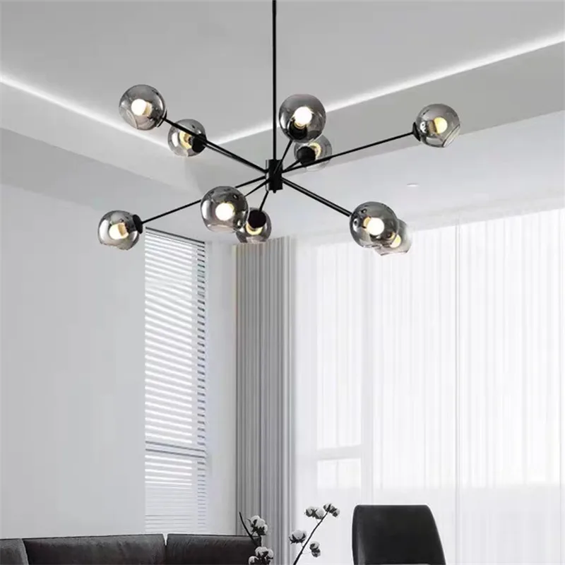 Modern-smoky-gray-glass-chandelier-Nordic-LED-molecular-light-Design ...