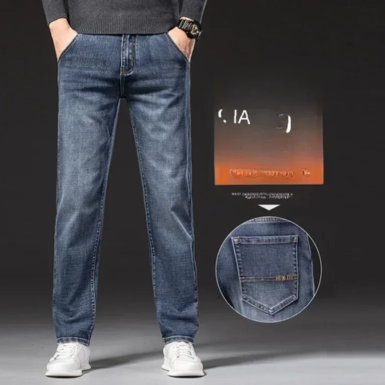 High-end-Men-Jeans-Straight-Slim-Loose-Elastic-Mid-aged-Thick-Style ...