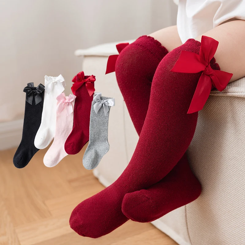 Baby-girls-socks-Fall-Baby-big-bow-knee-high-stockings-Soft-cute ...