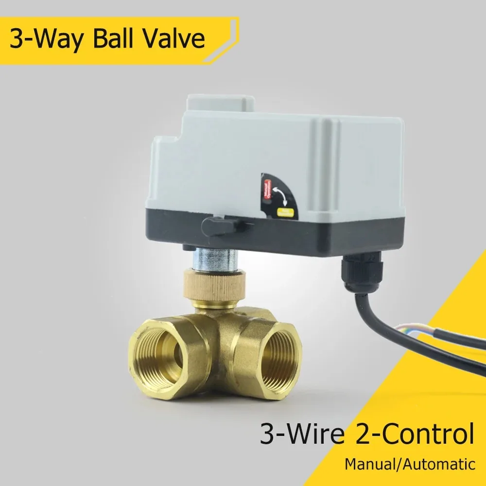 Electric Brass Ball Valve with Manual Switch, 3-way Electric Actuator ...