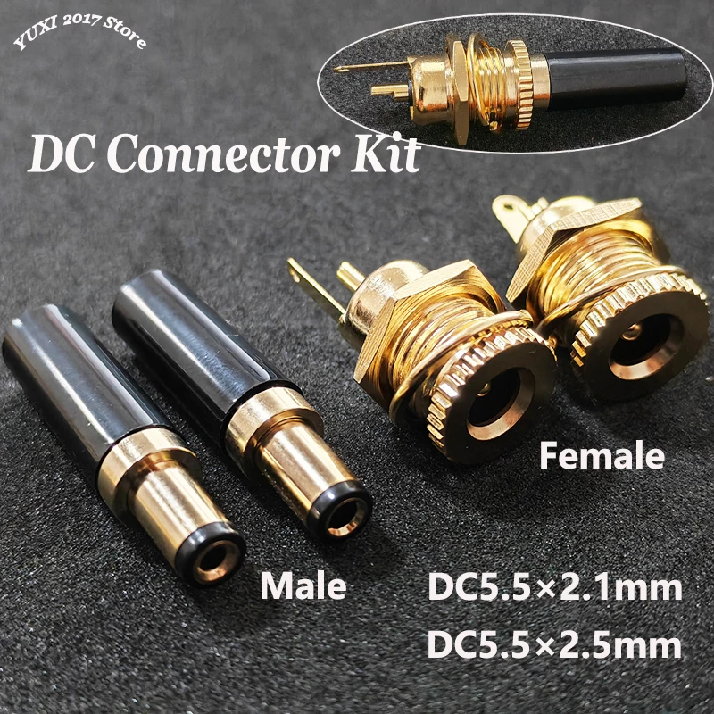1/2PCS Gold Plated DC Power Connector Kit - DC5.5x2.1/2.5mm Male And ...