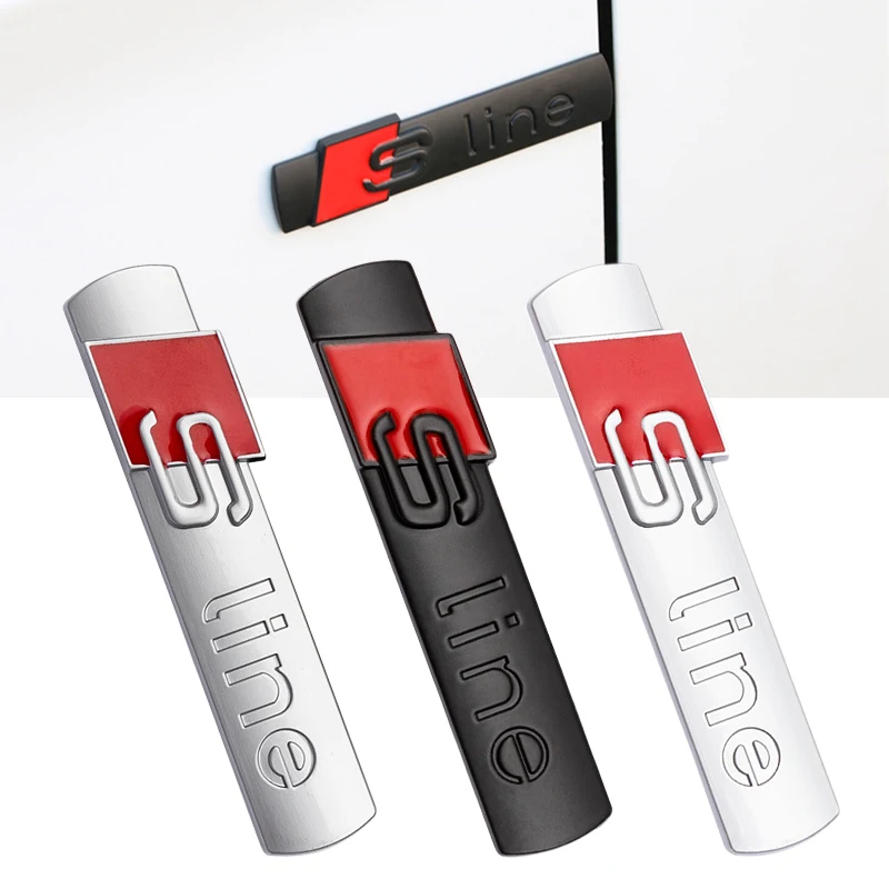 3d 금속 자동차 스티커 Sline 트렁크 배지 데칼 자동 금속 합금 엠블럼 사이드 펜더 아우디 Sline A3 A4l A5