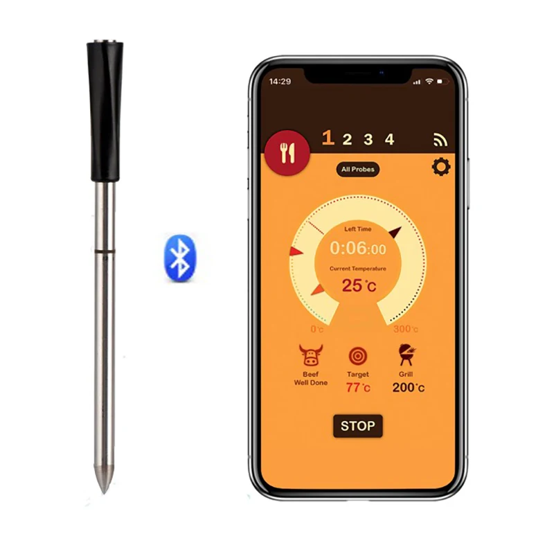 Food-Thermometer-Bluetooth-Wireless-Kitchen-Bbq-Probe-Rechargeable ...