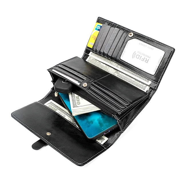 New RFID Genuine Leather Women Long Wallets Name Engraving Card Holder ...