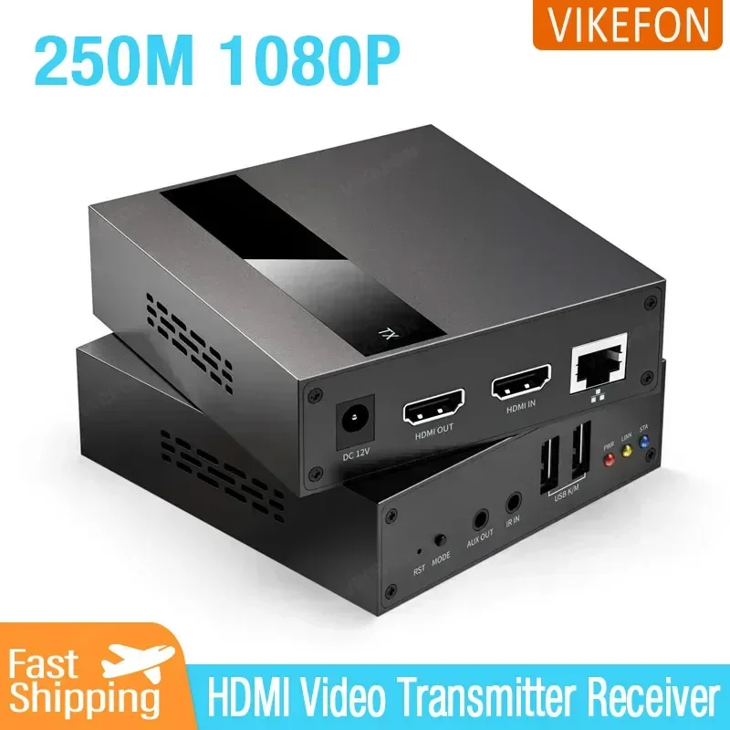 VIKEFON-250M-1080P-HDMI-Video-Transmitter-Receiver-KVM-Extender-USB-TCP ...