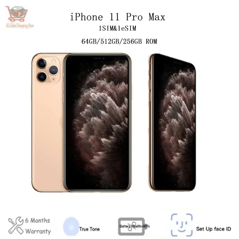 Original desbloqueado iphone 11pro max 6.5 "genuíno super retina xdr oled face id 4g lte 64/256 ...