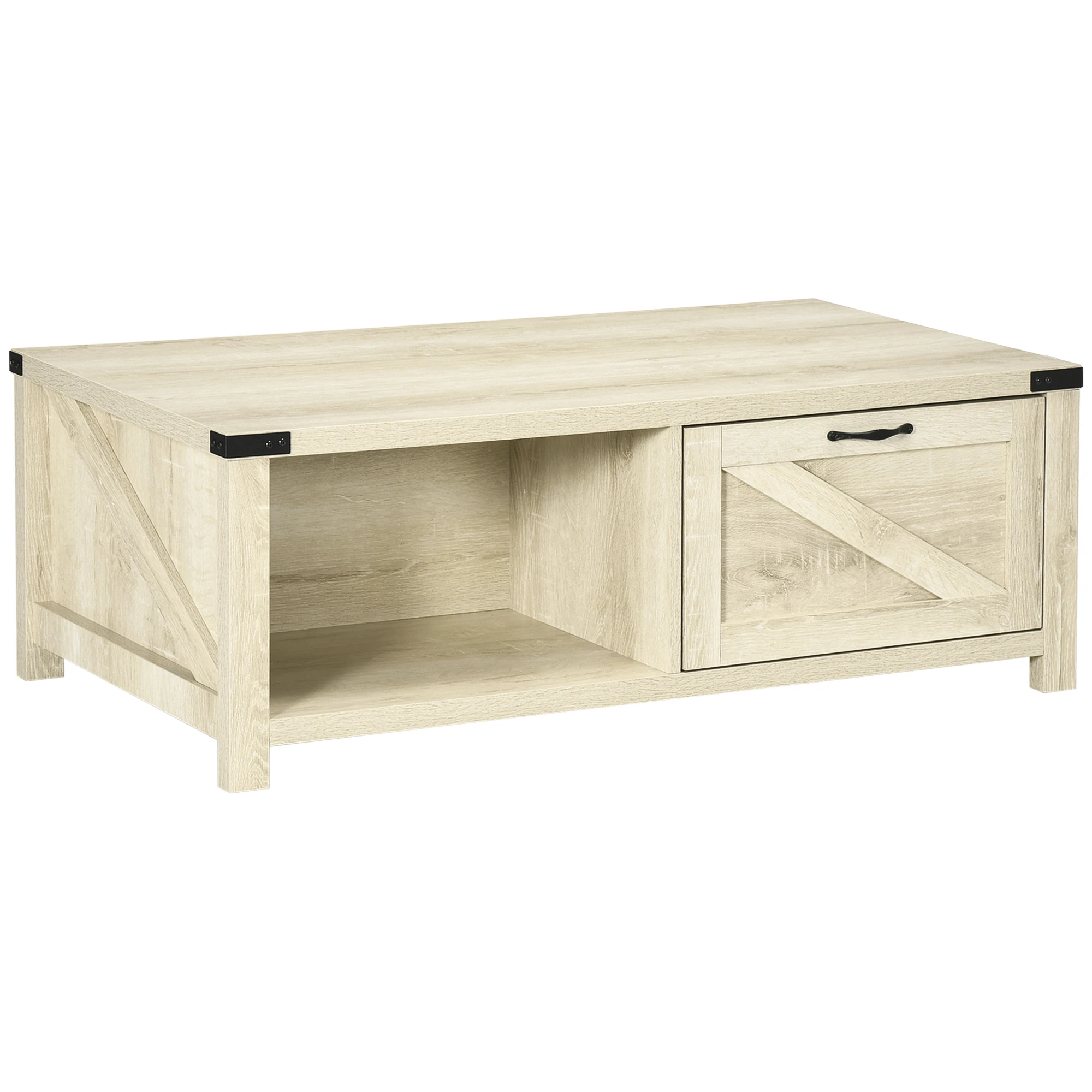 Wooden Farmhouse Living Room Table with Open Storage and Barn Door ...