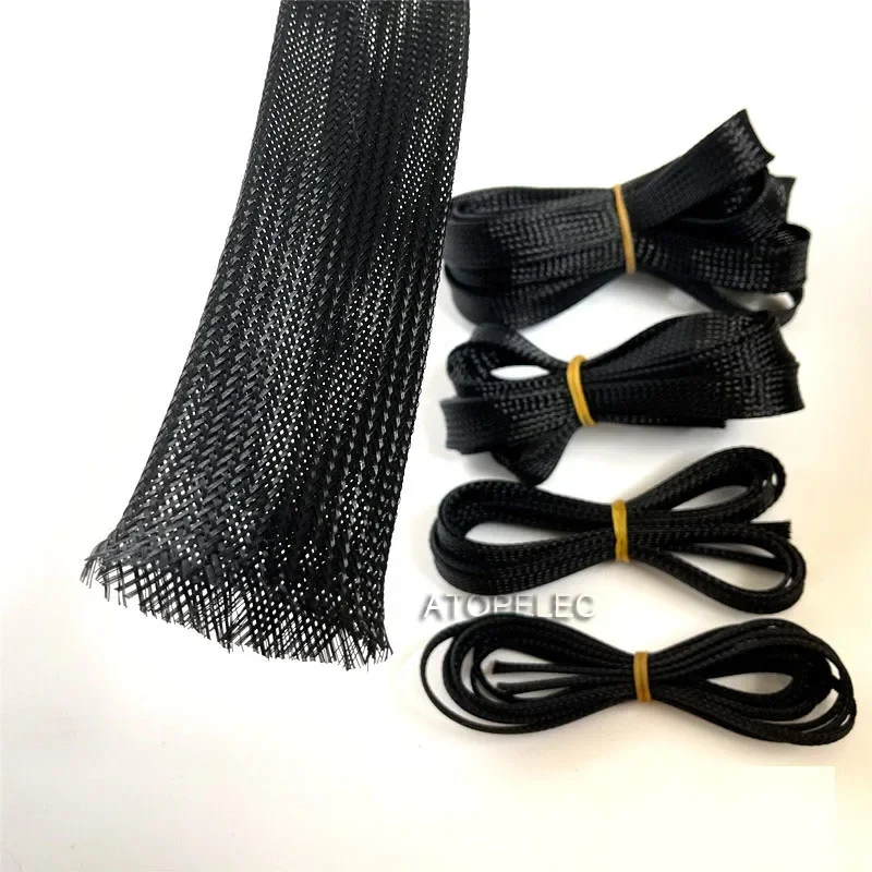2/5/10M x 4mm/6/8/10/12/16/18mm Wide PET Braided Expandable Sleeving ...