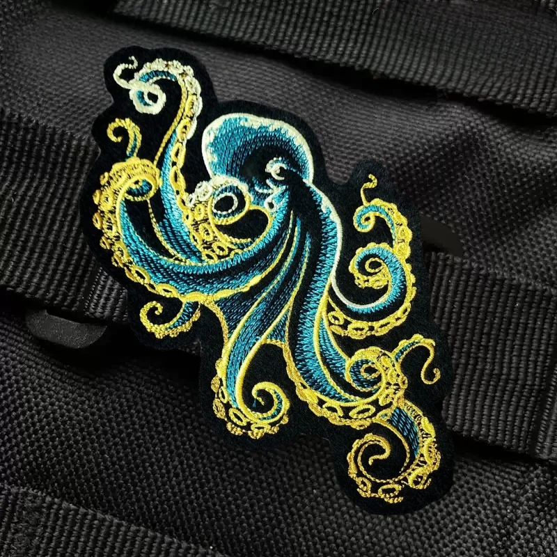 Blue Octopus Embroidered Tactical Patch – Morale Badge with Hook & Loop ...