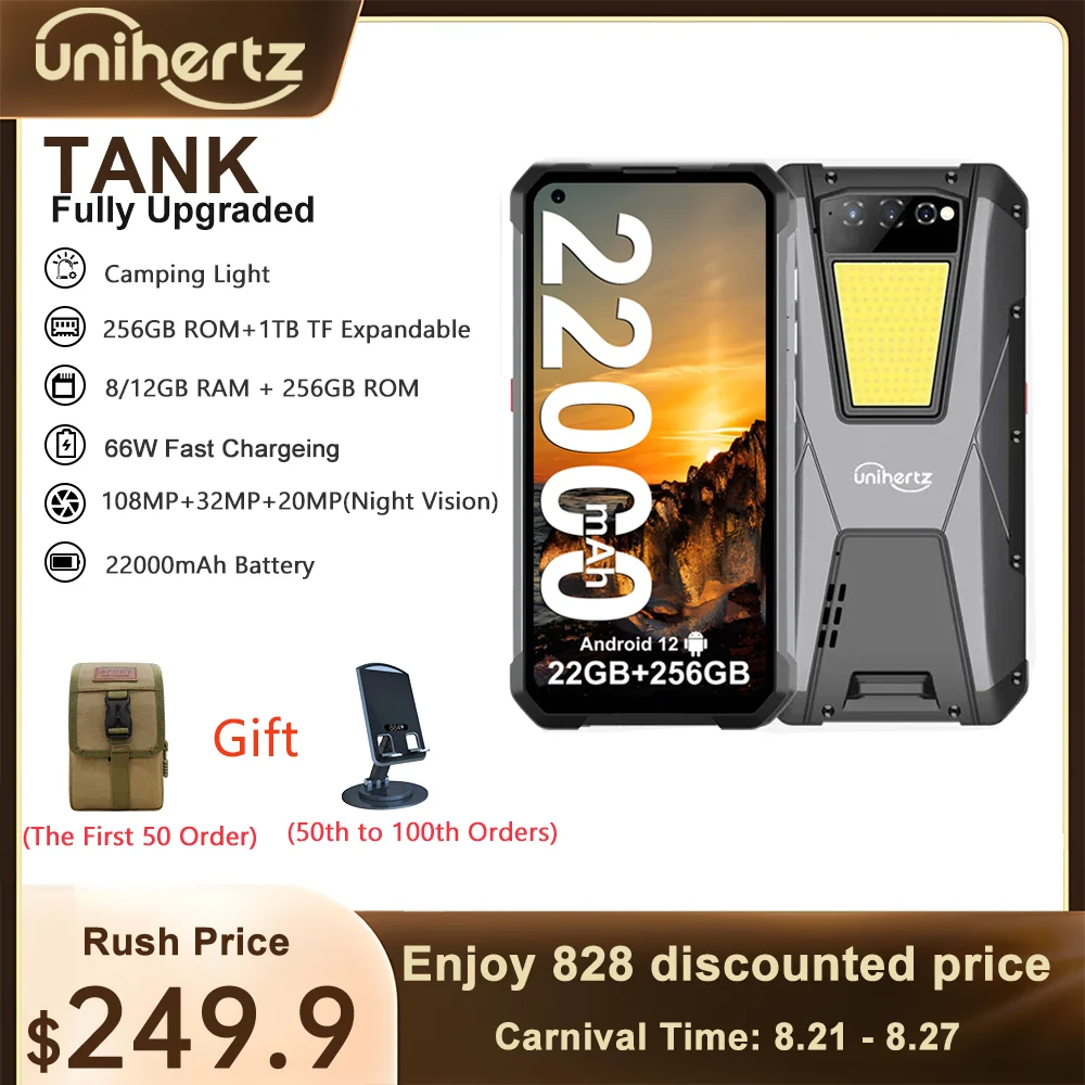 Unihertz TANK 22000mAh Rugged Smartphone Android 12 Cellphone Night Vision 108MP G99 8GB 12GB ...