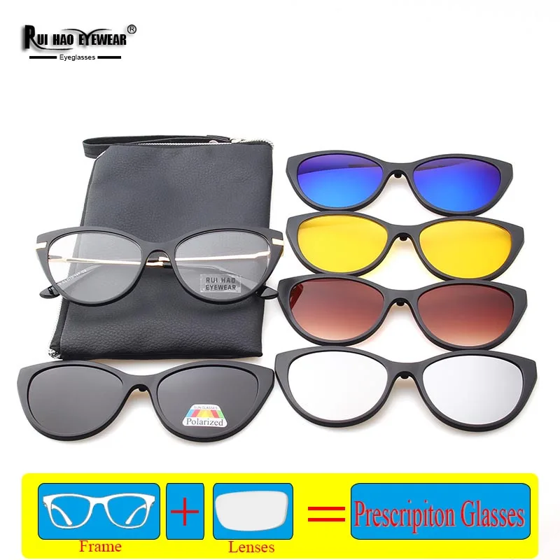 Custom Cat Eye Glasses Frame with 5PCS Clip-On Sunglasses Prescription ...