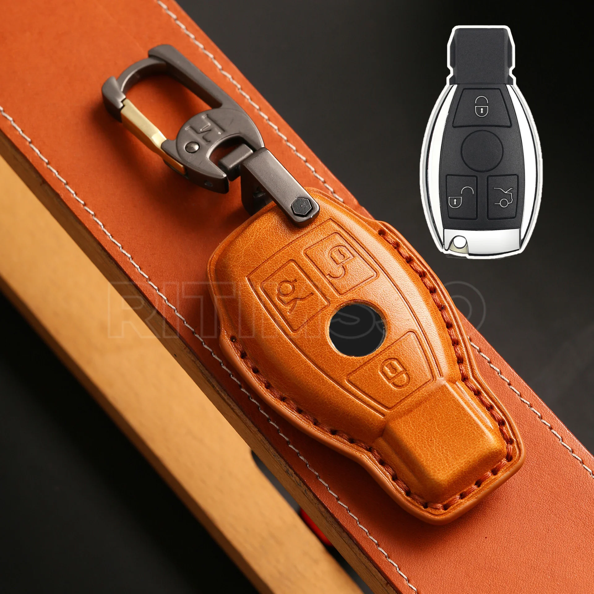 Leather Car Remote Key Case Cover Shell Fob For Mercedes Benz A C E S G ...
