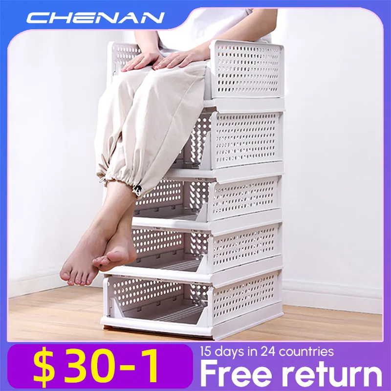 Folding Storage Rack Storage Basket Wardrobe Clothes Layered Partition ...