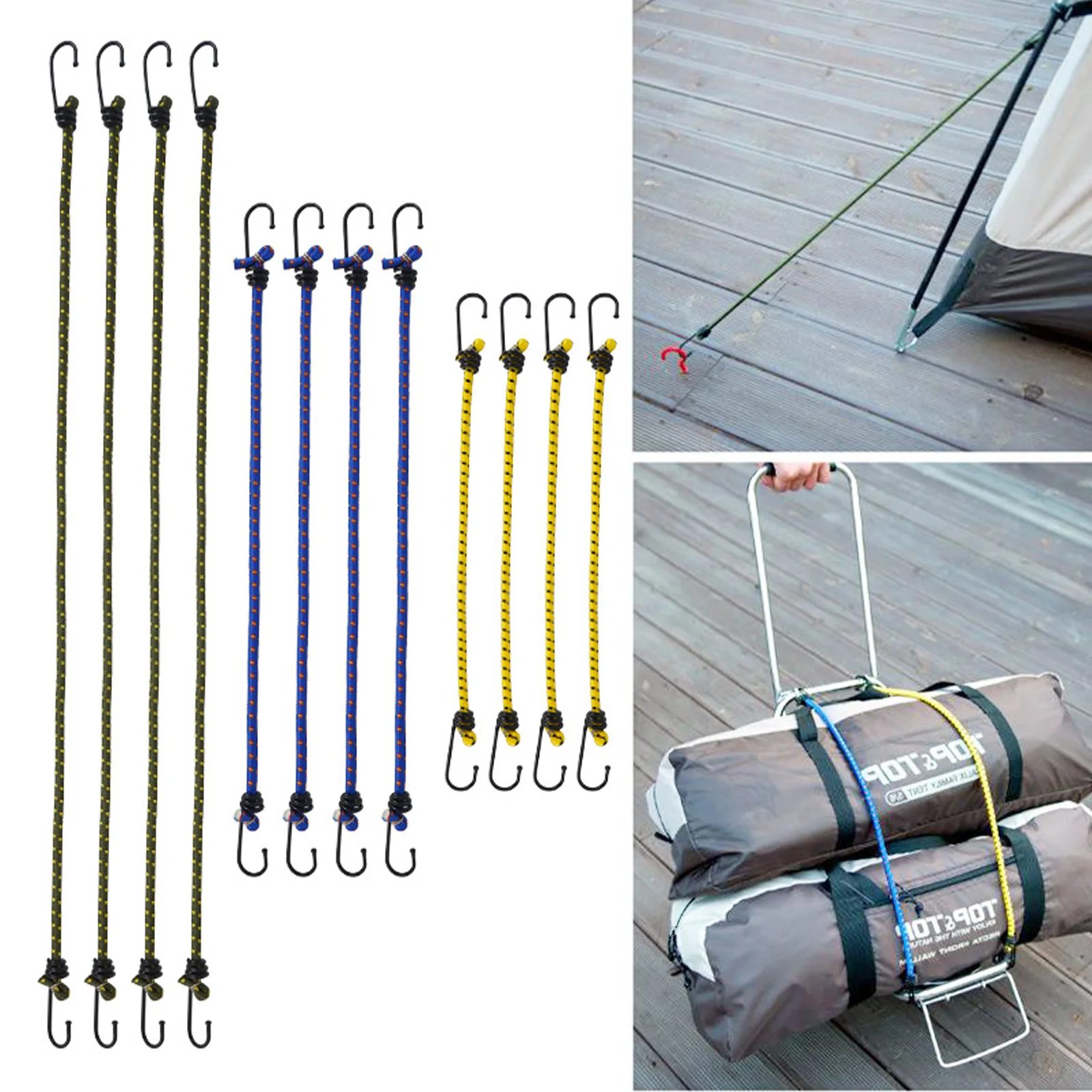 12pcs Bungee Cords Wires With Zinc Hooks Cables Straps Bungie Elastic ...