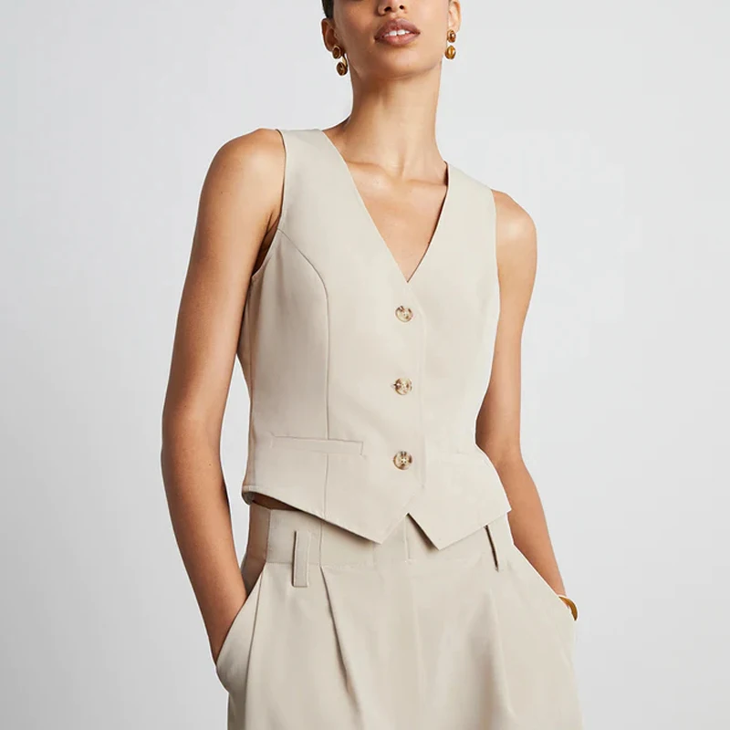 Women-s-Tailored-Vest-Champagne-V-Neck-Elegant-OL-Waistcoat-Single ...