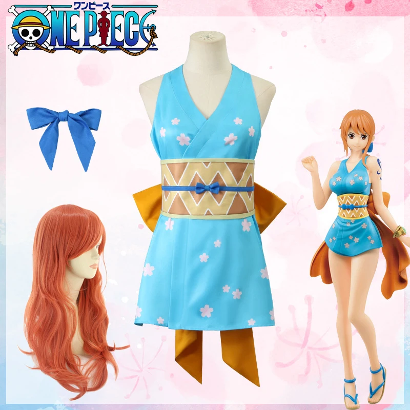 Anime One Piece Nami Cosplay Costumes Dress Kimono Uniform Wig Outfits ...