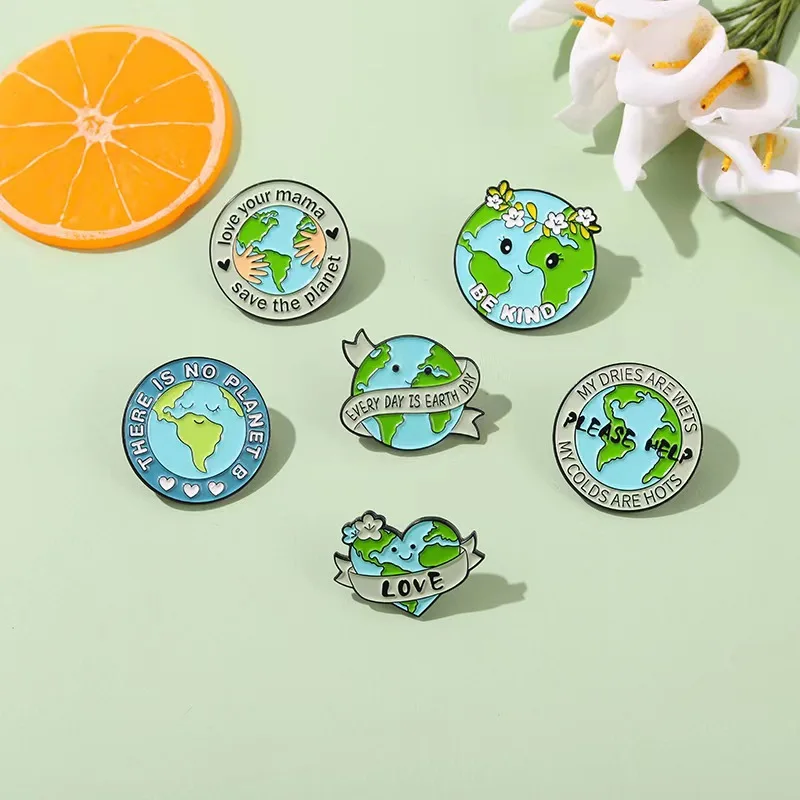 Cute-Earth-Serise-Enamel-Pins-Save-The-Planet-Sign-Round-Shape-Earth ...
