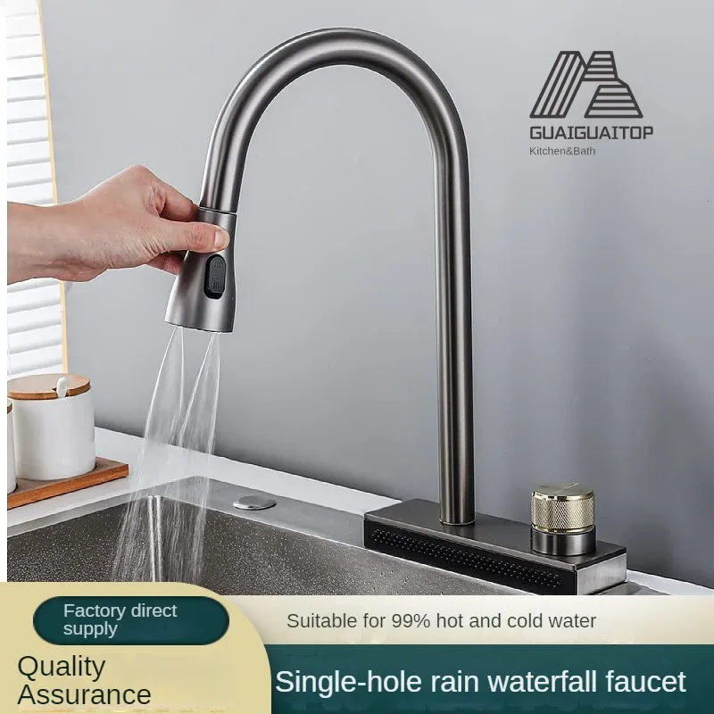 Waterfall-Kitchen-Faucet-Can-Pull-Cold-and-Hot-Brass-Single-Hole-Sink ...
