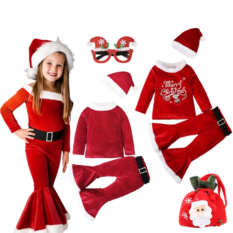 Conjunto-de-ropa-de-Pap-Noel-de-Navidad-para-ni-as-Top-de-terciopelo-de ...
