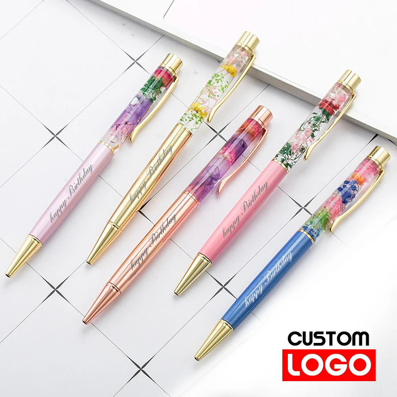 Stylo À Bille En Métal Avec Motif Floral Dans Liquide Huileux ...