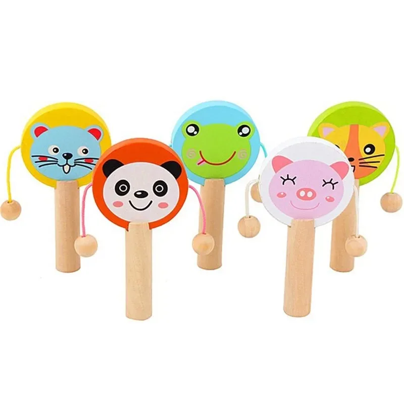 Kids-Cartoon-Wooden-Drum-shaped-Rattle-Clapping-Castanets-Board-for ...