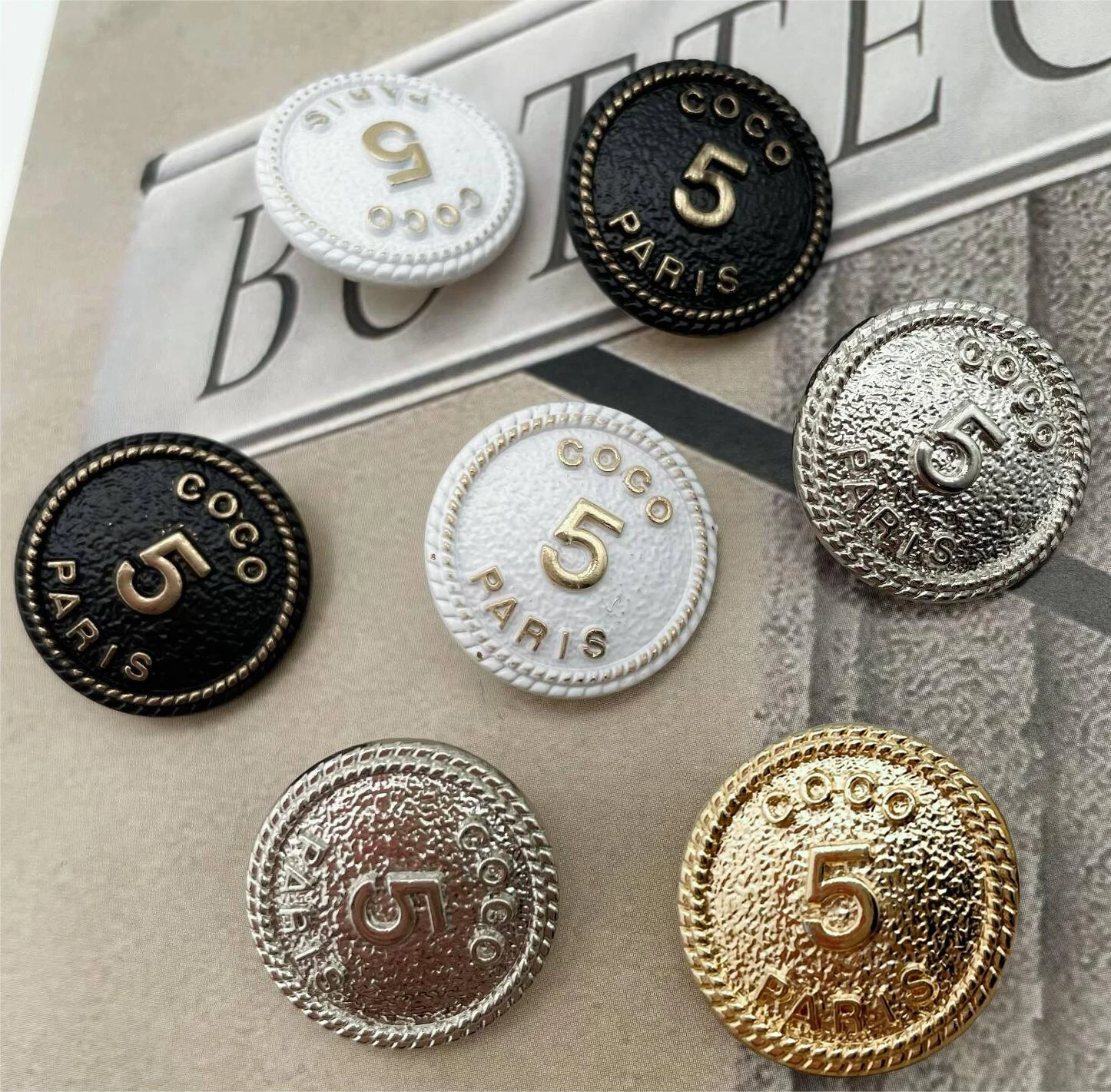6pcs-Luxury Design Golden Silver Black White 5 Five Number Round Metal ...